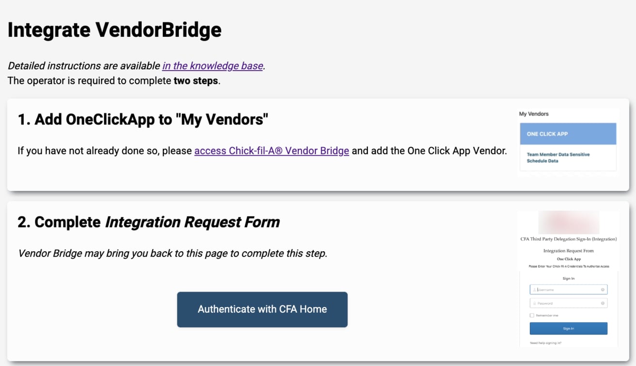Vendor Bridge Instructions